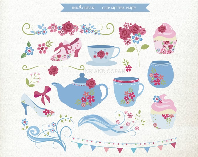 Digital Clip Art, Cute Vintage Roses Tea Party, Princess, Invitations ...