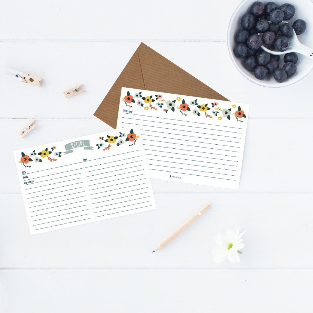 Pack of 5 - Pretty Floral Recipe Cards - Etsy