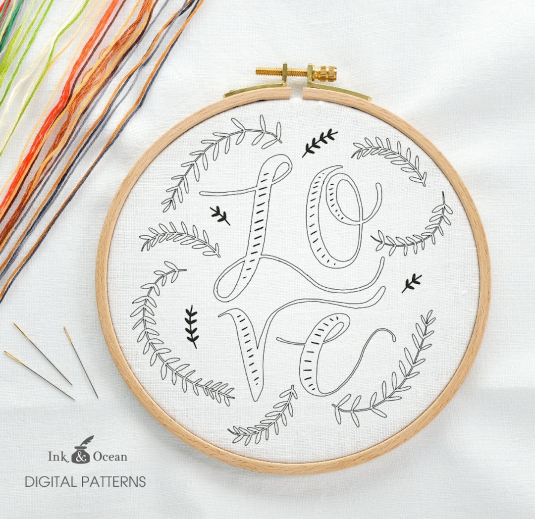 Love Calligraphy Design Digital Hand Embroidery Pattern , PDF Instant ...