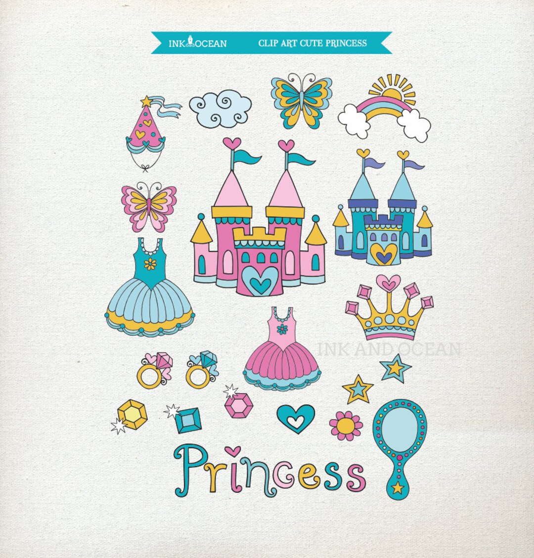Digital Clip Art, Cute Pink and Blue Princess Invitations, Card Making ...