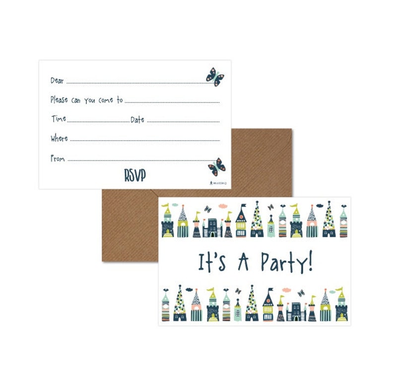 Pack of 5 - Enchanted Castle Party Invitations. - Etsy