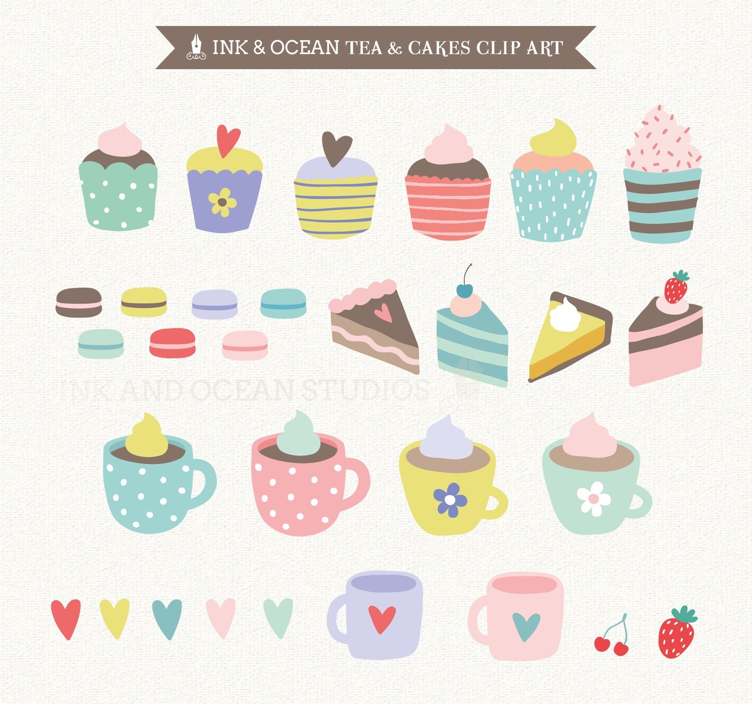 Digital Clip Art Cute Vintage Tea and Cake Macaroons - Etsy
