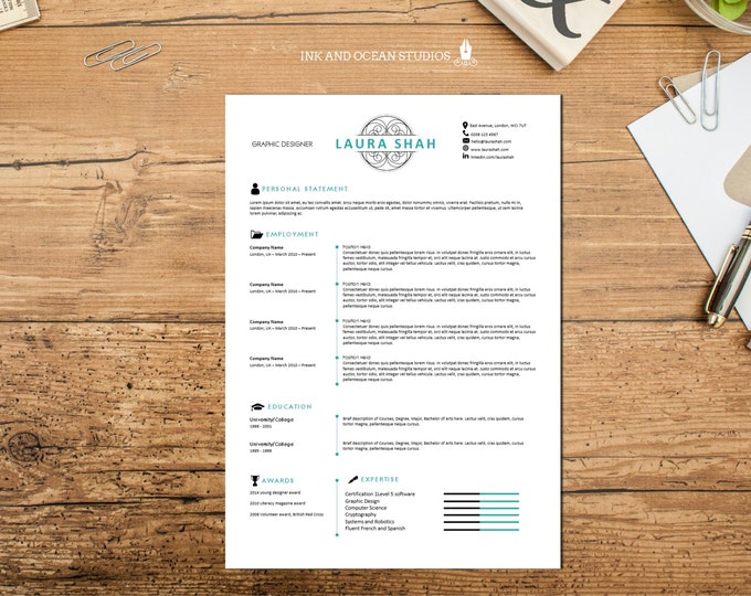 Slick Elegant Resume / CV Design With Cover Letter and | Etsy