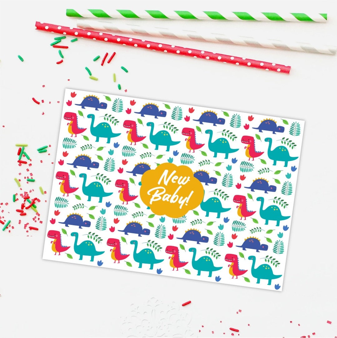 Printable CUTE Dinosaur New Baby Card Instant Download, Printable - Etsy
