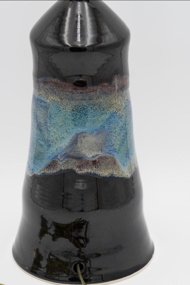 Handmade Pottery Lamp: Wheel Thrown Stoneware in Dark Glaze and a Blue ...