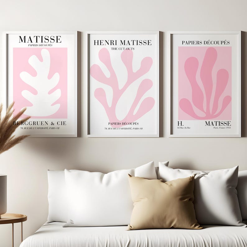 Pink Matisse Print Set of 3 Pink Matisse Henri Matisse Print Bedroom ...