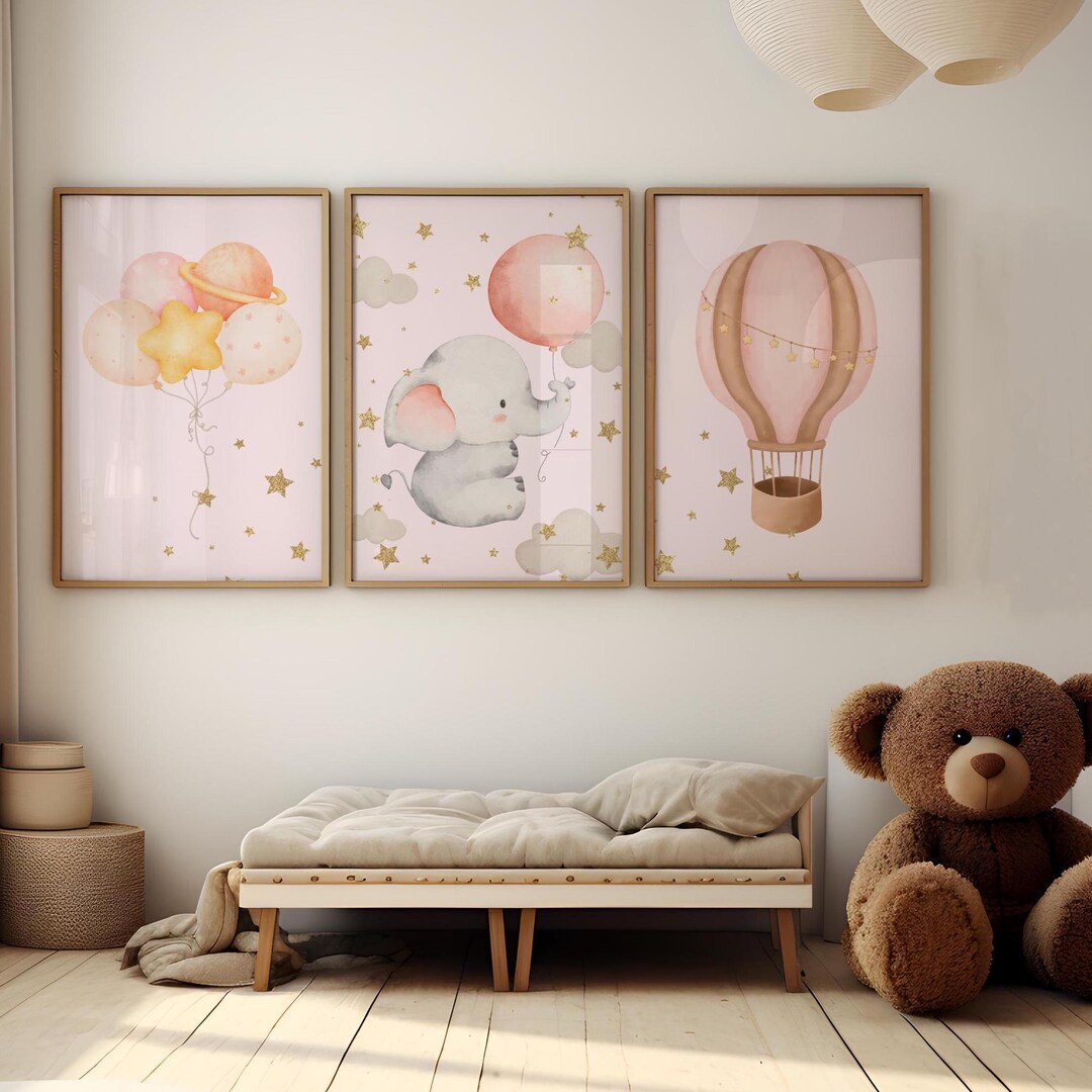 Elephant Nursery Wall Prints, Nursery Decor, Cute Nursery Prints, Set ...
