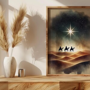 Three Wise Men Following the Star of Bethlehem in the Desert ...