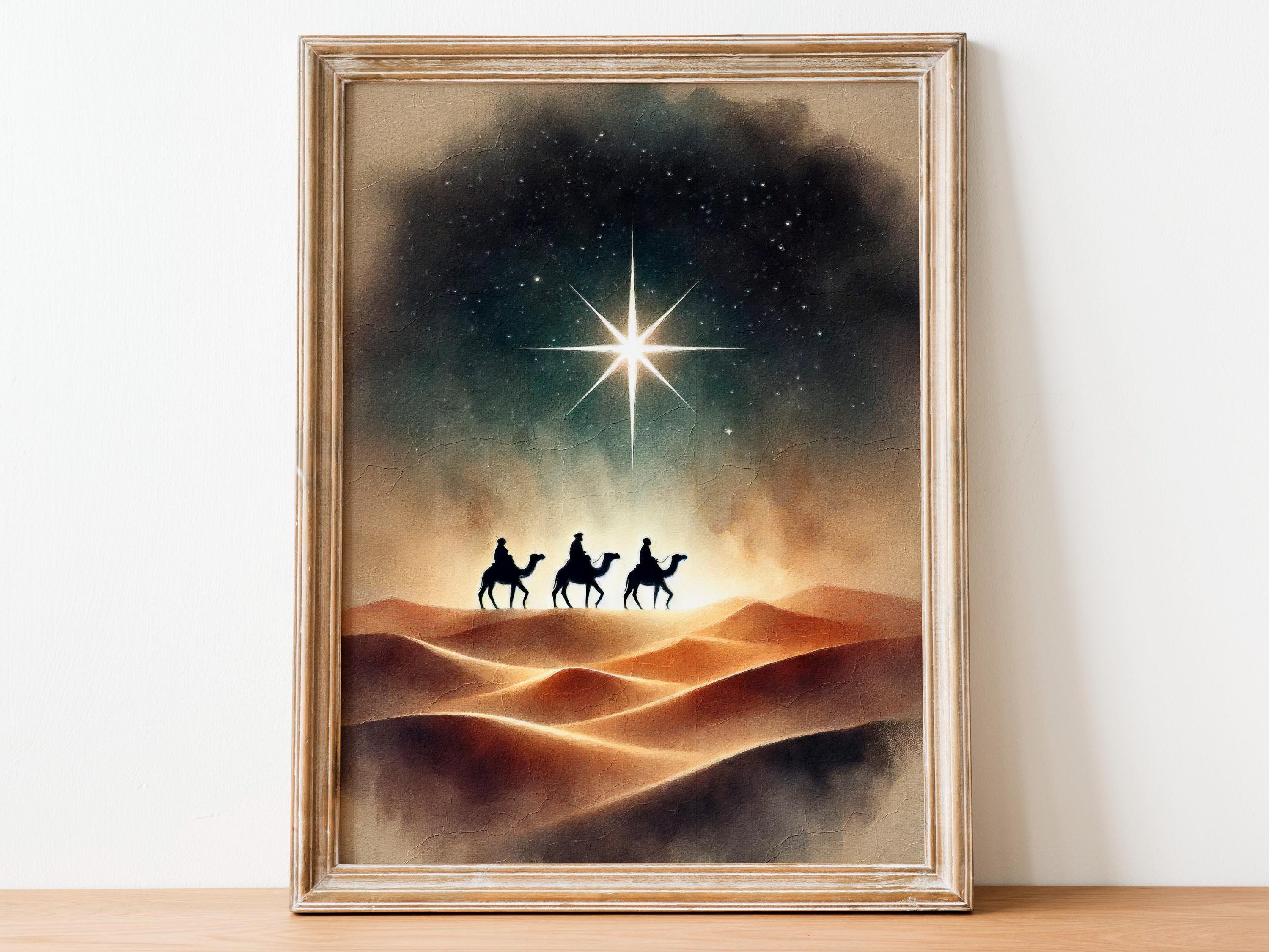 Three Wise Men Following the Star of Bethlehem in the Desert ...