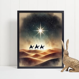 Three Wise Men Following the Star of Bethlehem in the Desert ...