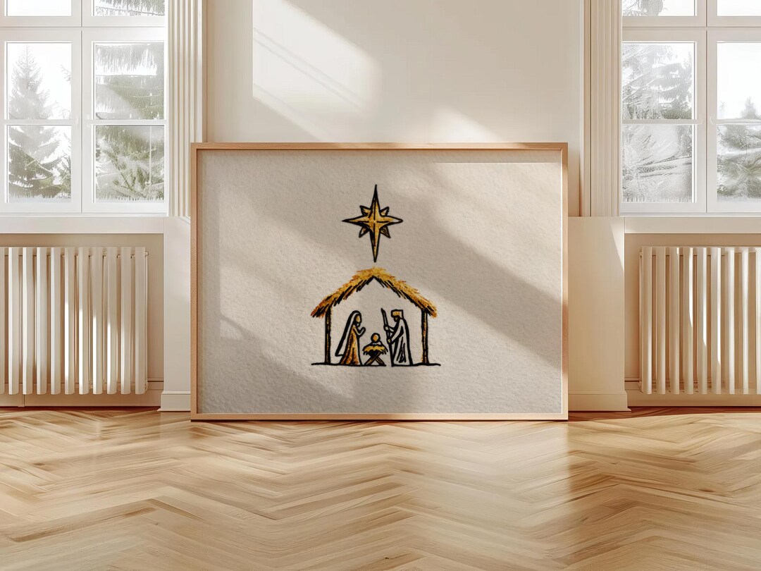Nativity Line Art | Holy Family Scene | Star of Bethlehem | Christian ...