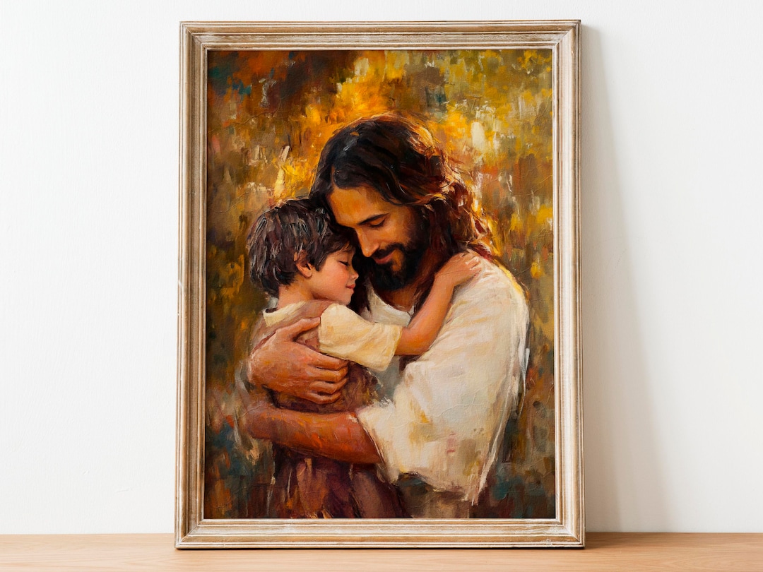 Heartfelt Protection, Jesus Hugs Child, Faith Decor, Spiritual Art, LDS ...