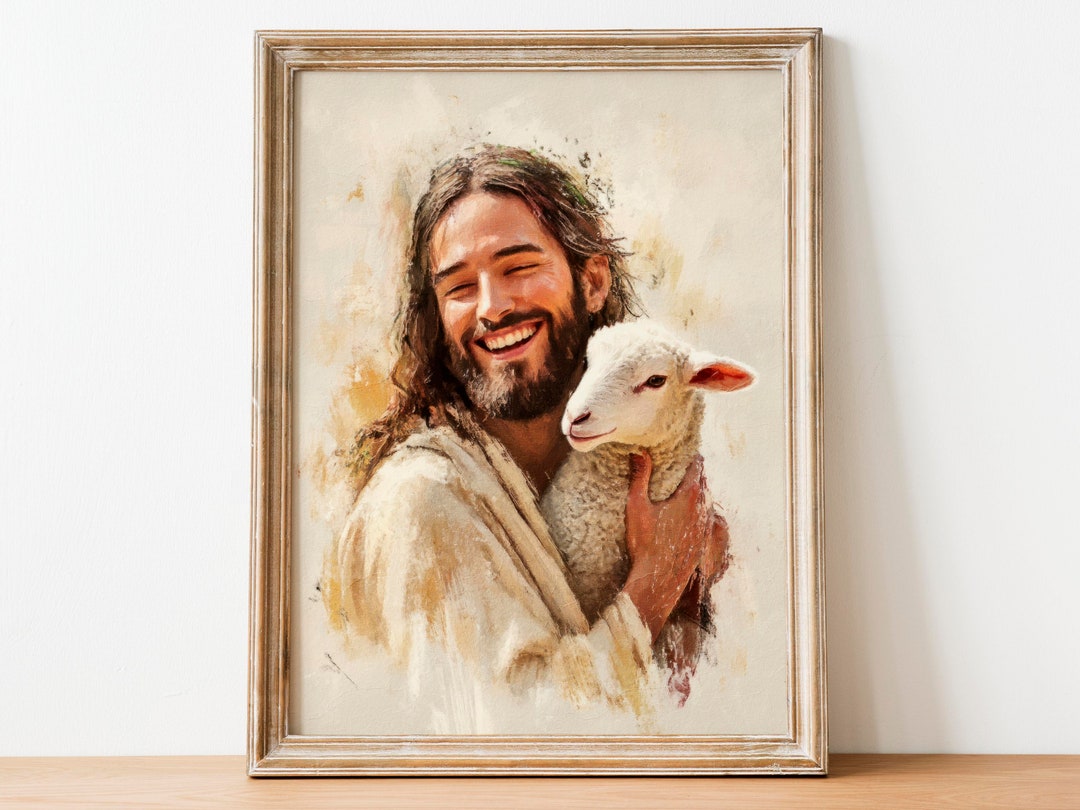 A Loving Shepherd, Modern Christian Art, Christian Painting, Jesus and ...