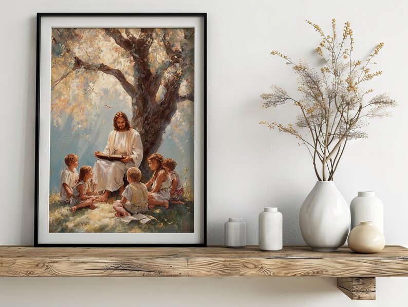Jesus Teaching Children Wall Art, Christian Nursery Decor, Bible Story ...