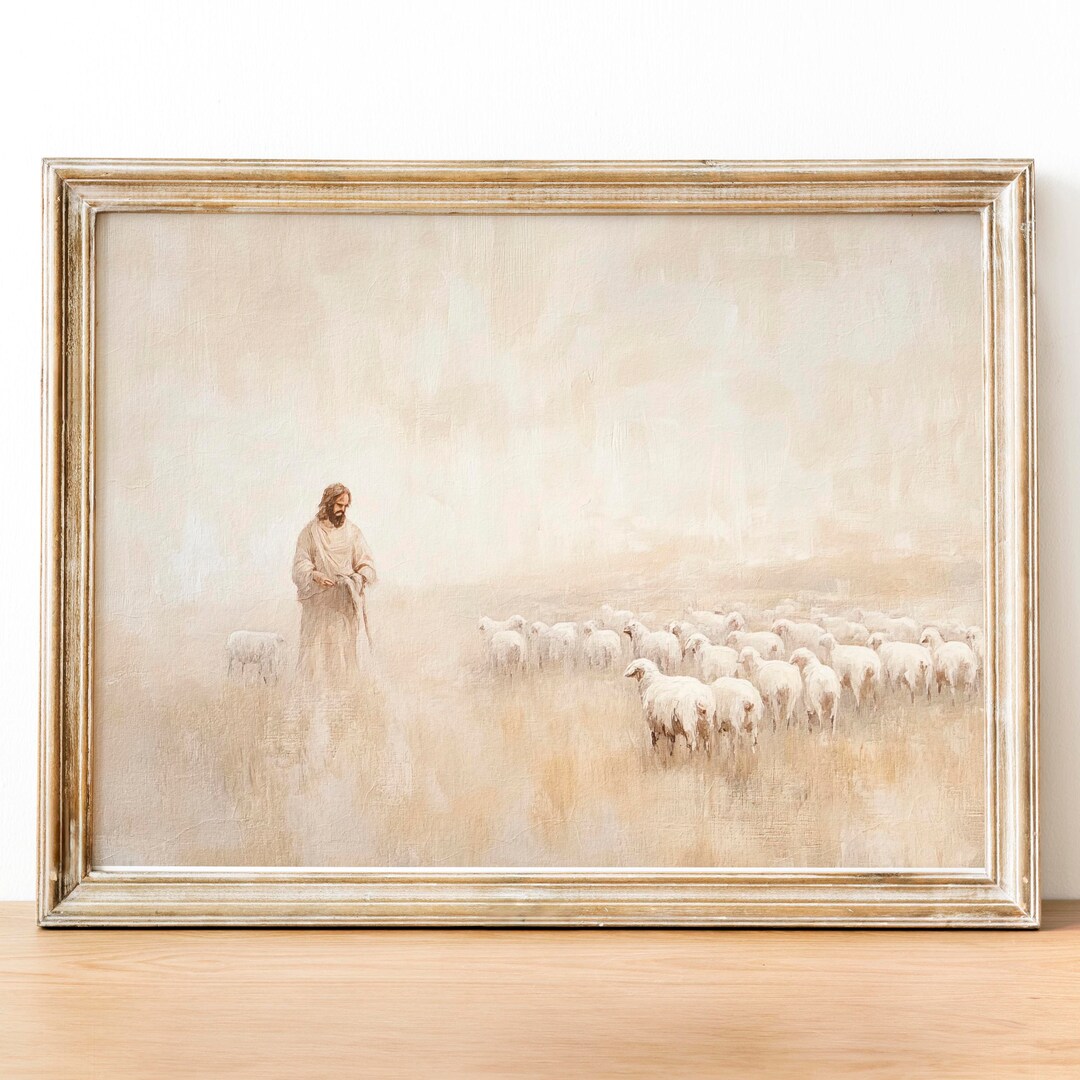 Faithful Shepherd Art: Jesus With Lambs, Christian Bible Painting ...
