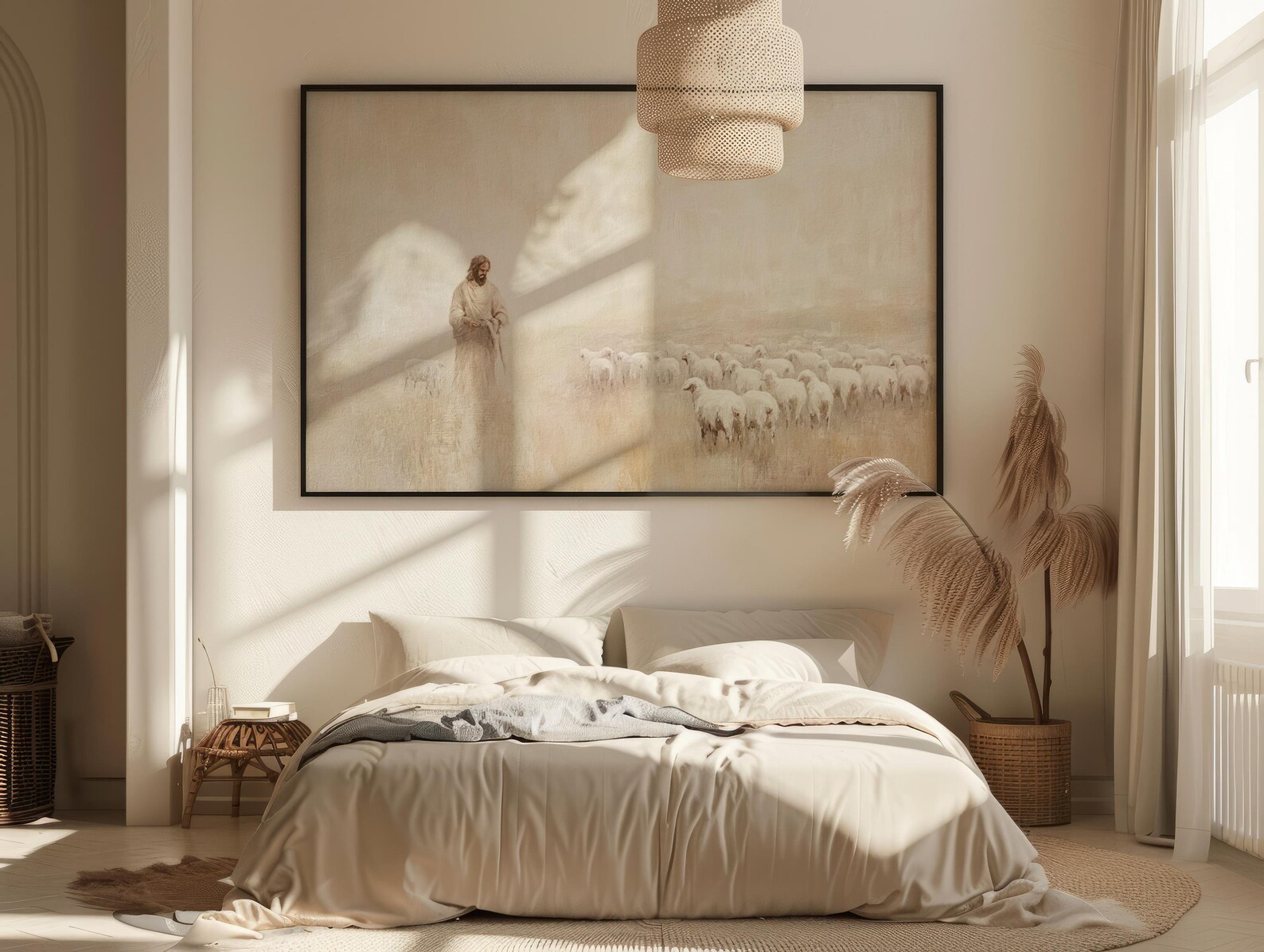 Faithful Shepherd Art: Jesus With Lambs, Christian Bible Painting ...