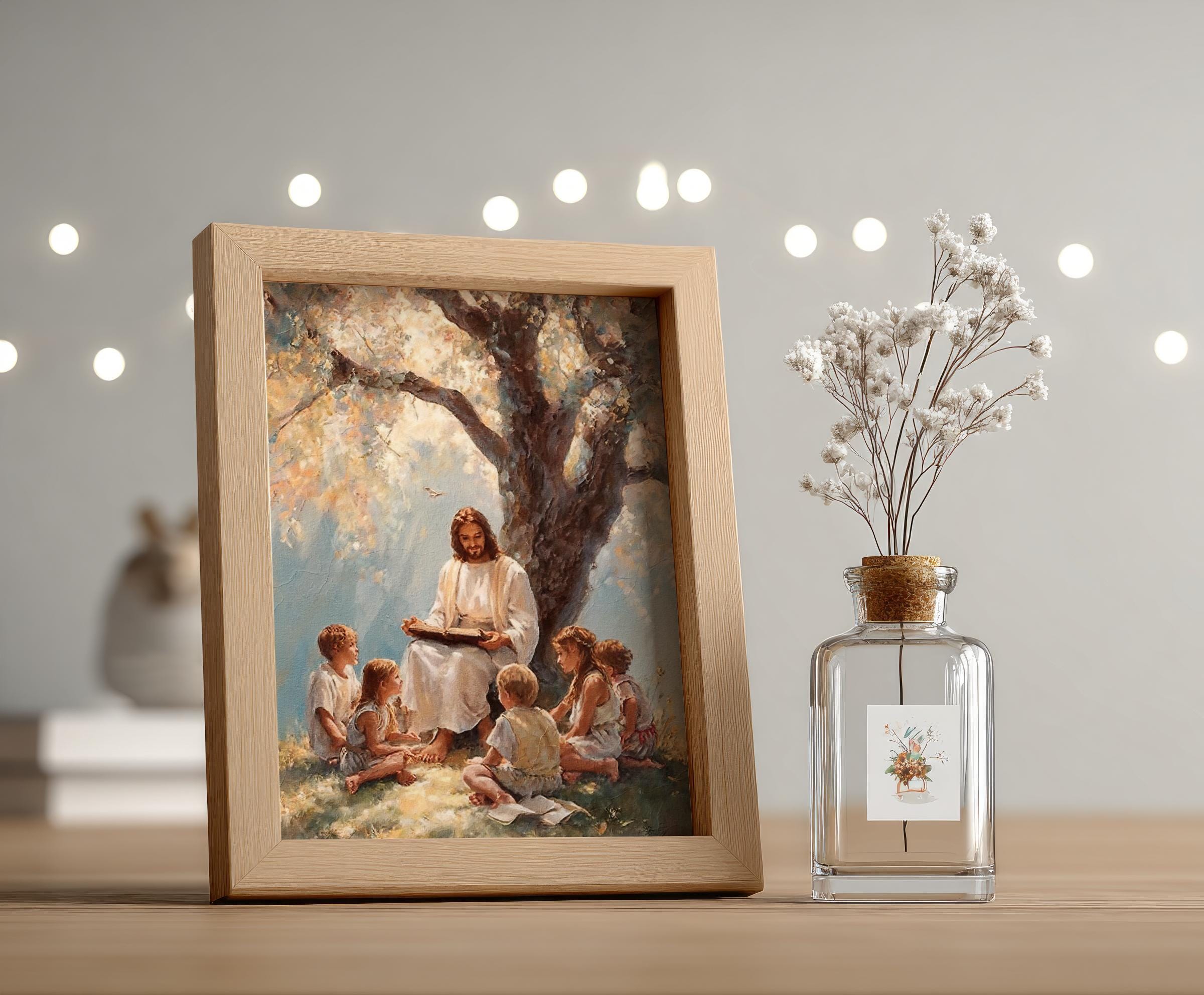 Jesus Teaching Children Wall Art, Christian Nursery Decor, Bible Story ...