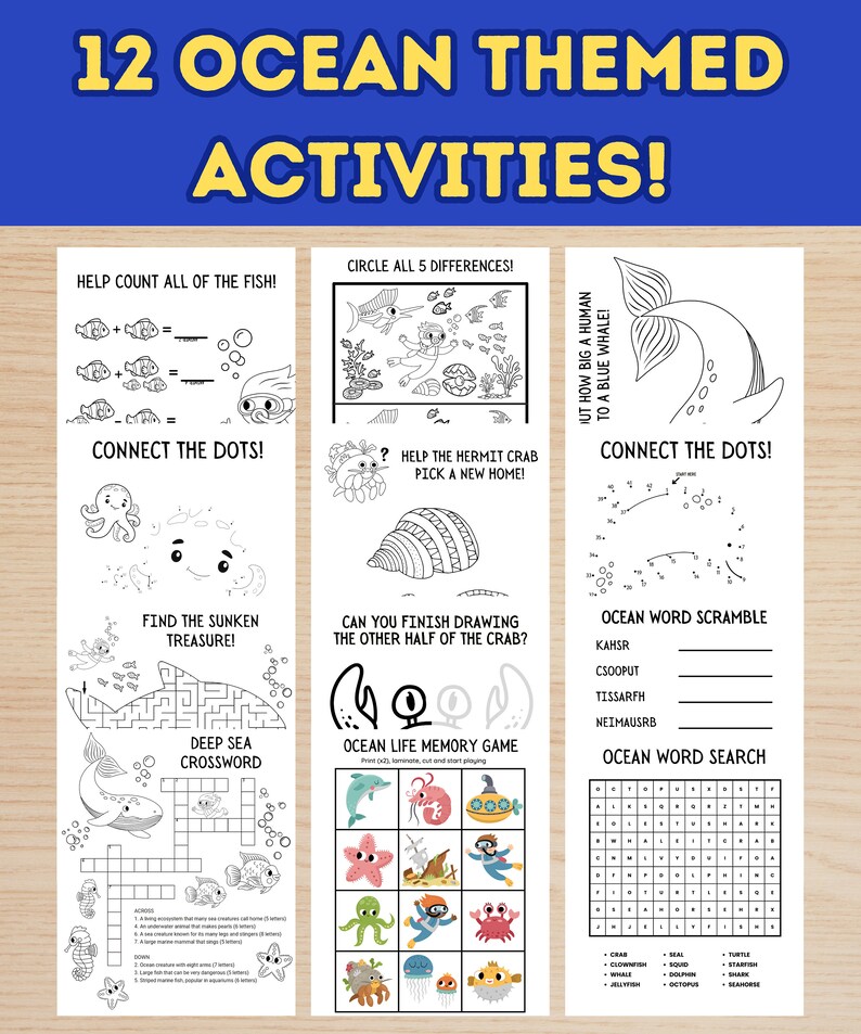 Printable Ocean Activity Pages for Kids Digital Download Fun Ocean ...
