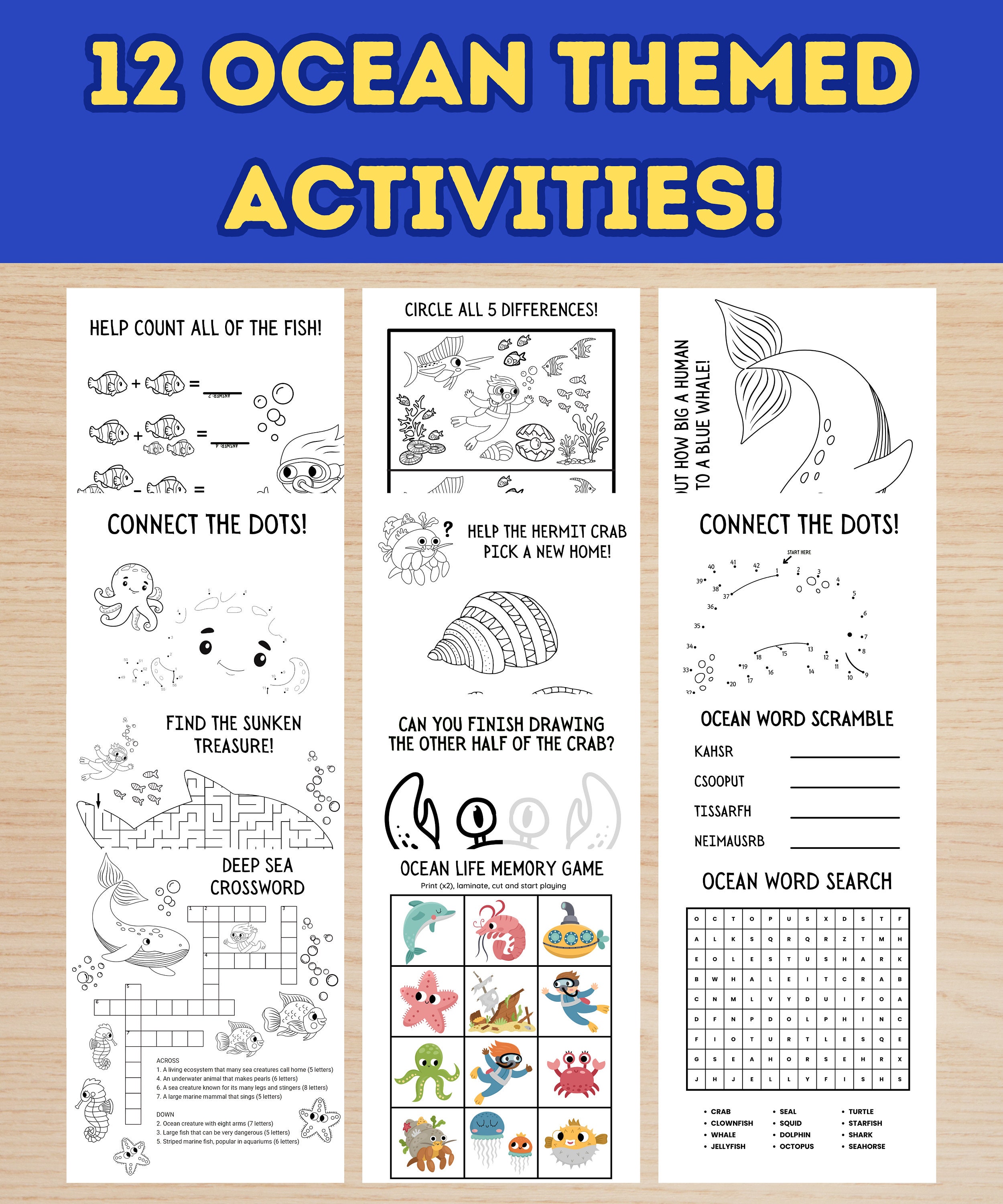 Printable Ocean Activity Pages for Kids Digital Download Fun Ocean ...