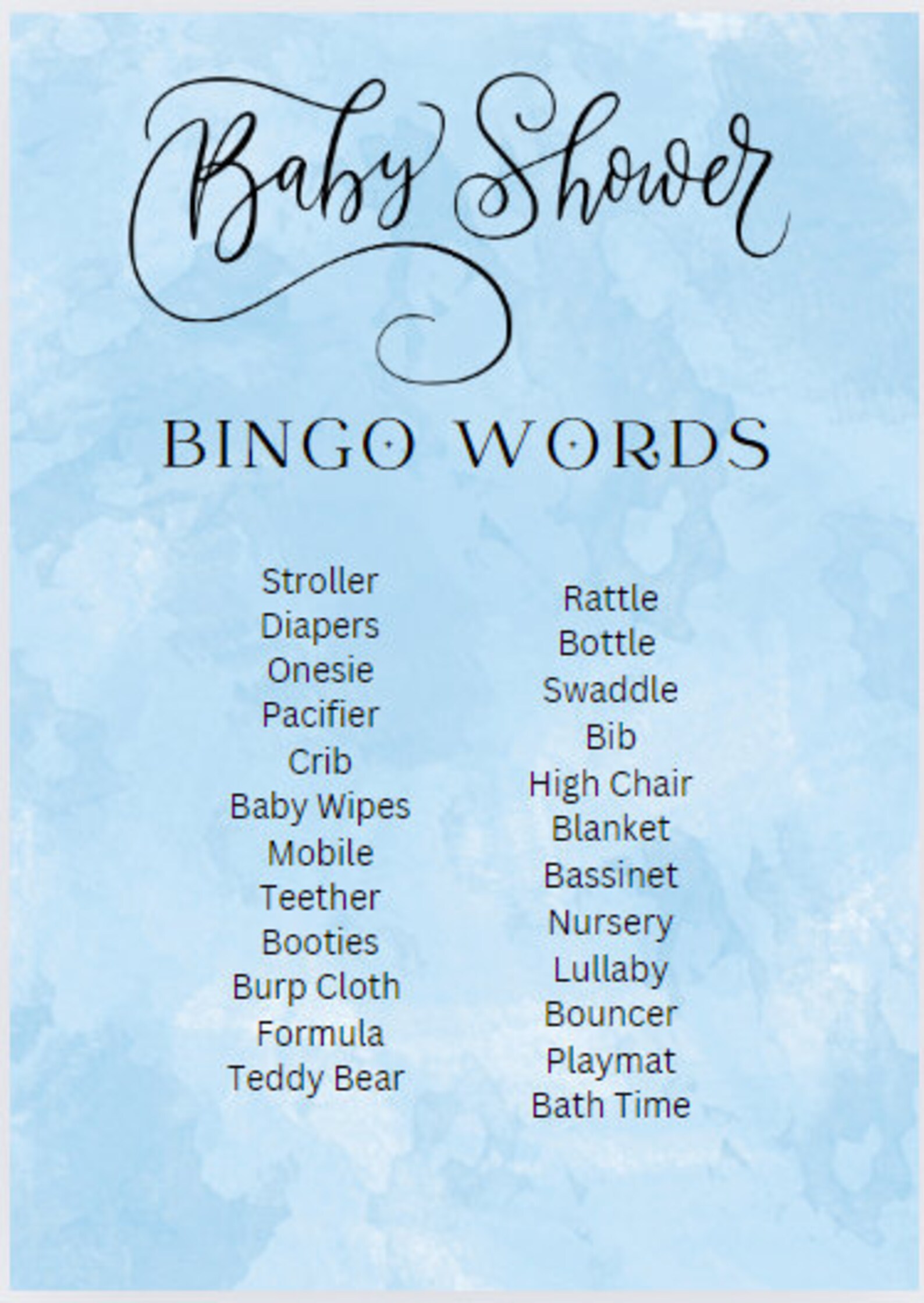 Baby Shower Bingo Game - BOY, Baby Bingo Printable, Instant Download - Etsy
