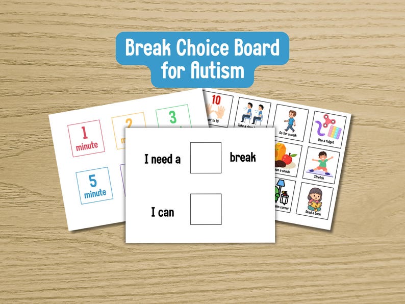 Break Choice Board for Autism, Calm Down Choice Board, Behavior Visual ...