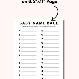 Printable Baby Name Race Game, Printable Baby Shower Games, Minimalist ...