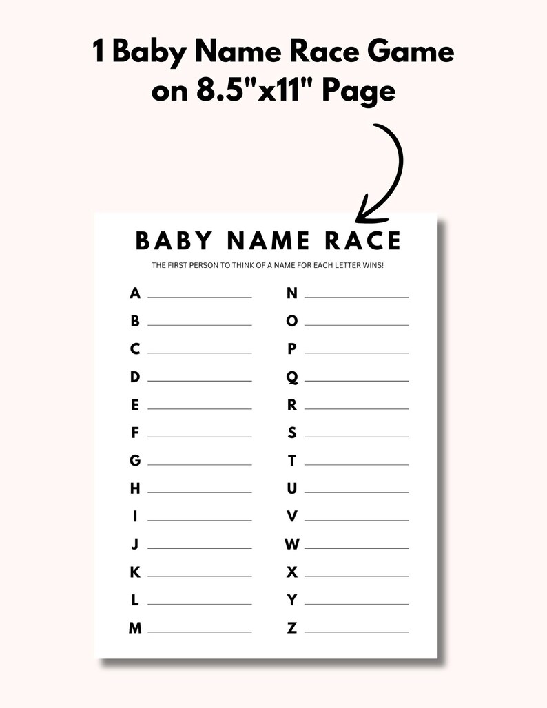 Printable Baby Name Race Game, Printable Baby Shower Games, Minimalist ...