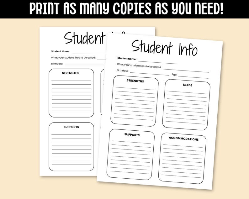 Student Information Sheet, Student Information Form for Special Needs ...