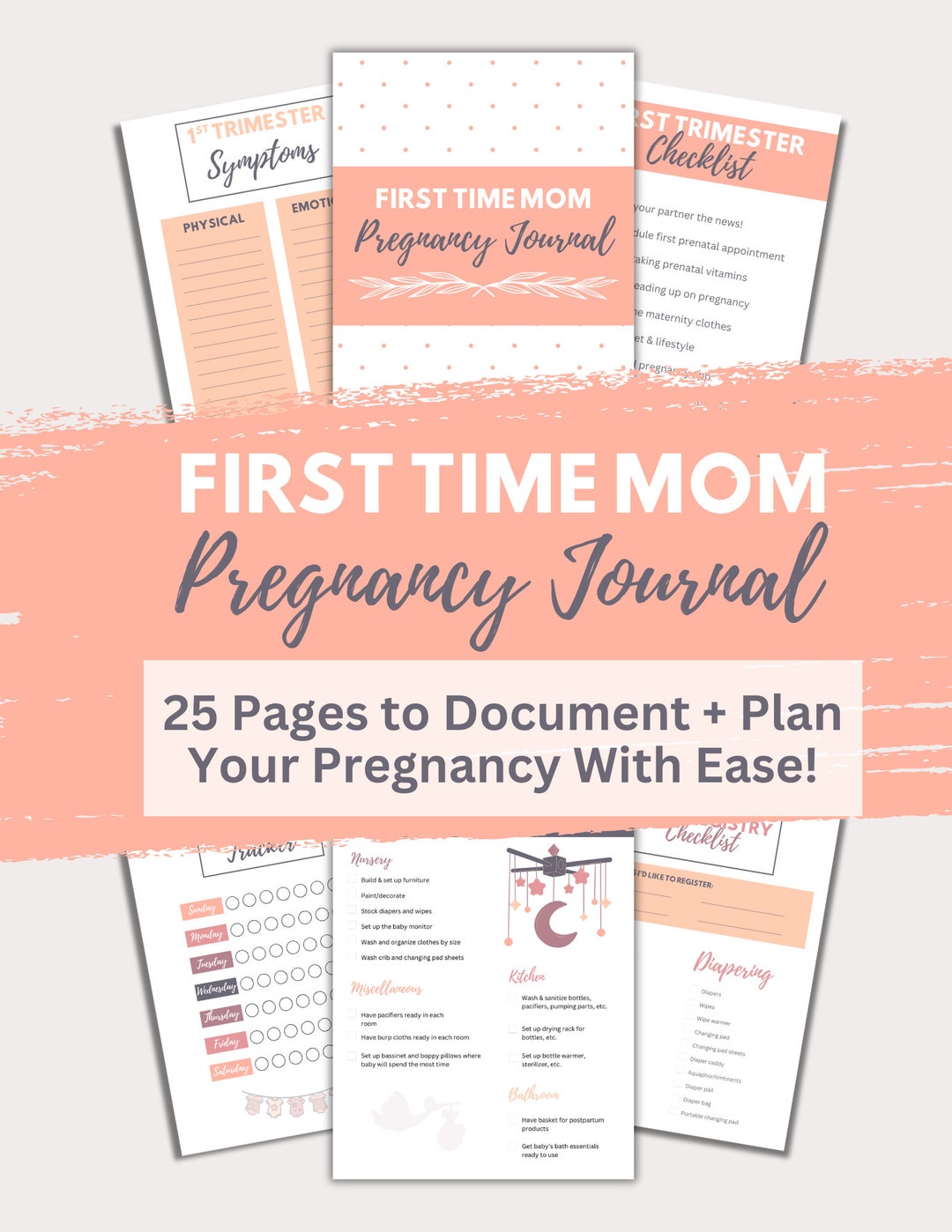 Printable Pregnancy Journal for First Time Moms, Planner for Mom-to-be ...