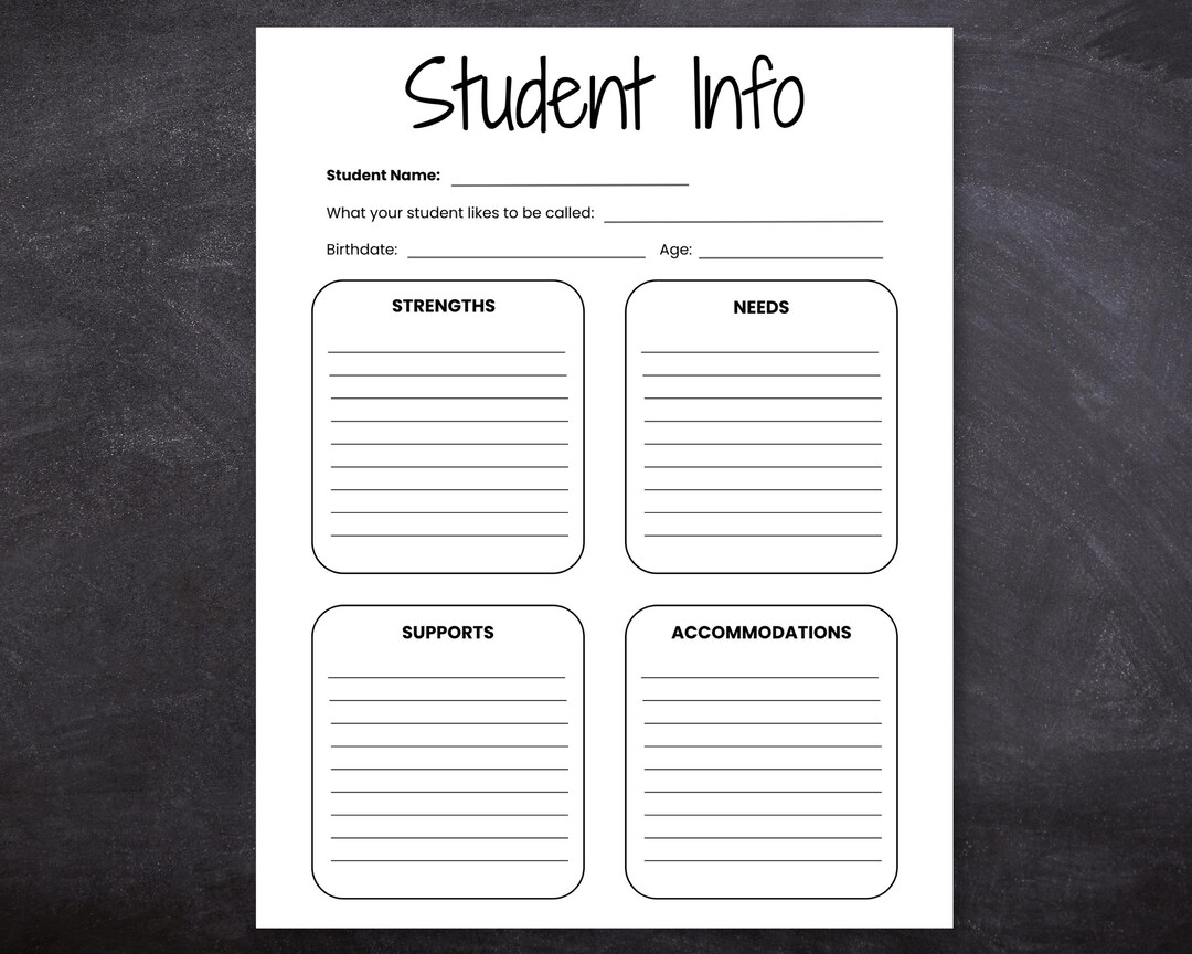 Student Information Sheet, Student Information Form for Special Needs ...