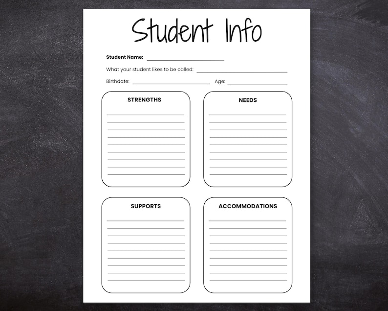 Student Information Sheet, Student Information Form for Special Needs ...
