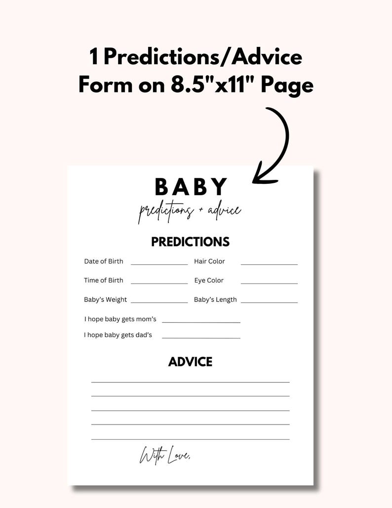 Printable Baby Shower Predictions and Advice, Minimalist Baby ...