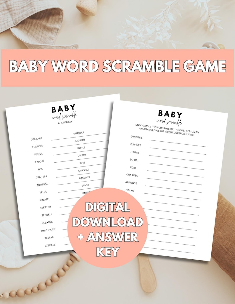 Baby Shower Word Scramble Game, Printable Baby Word Scramble Game With ...