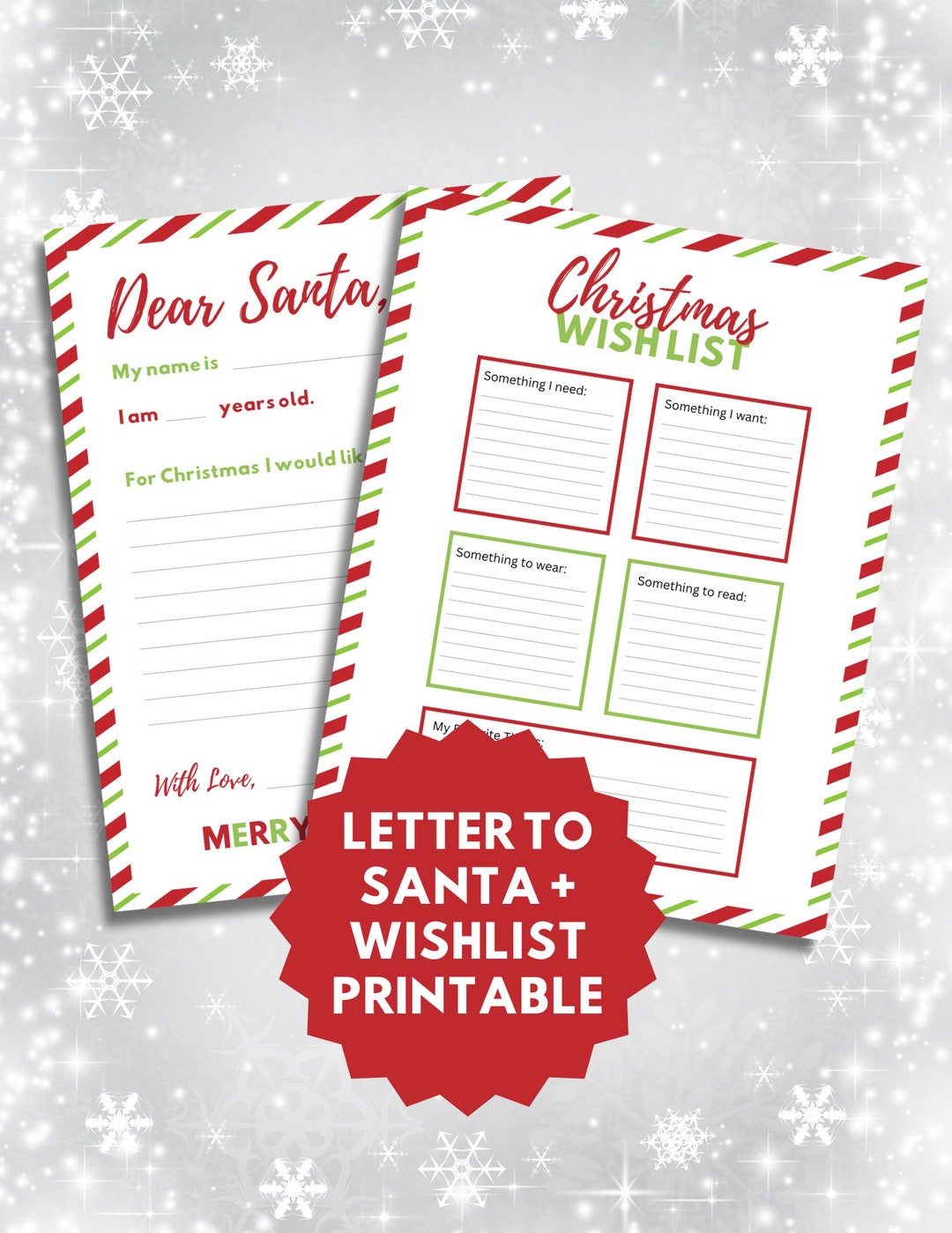 Letter to Santa + Christmas Wish List Printable for Kids, Dear Santa ...