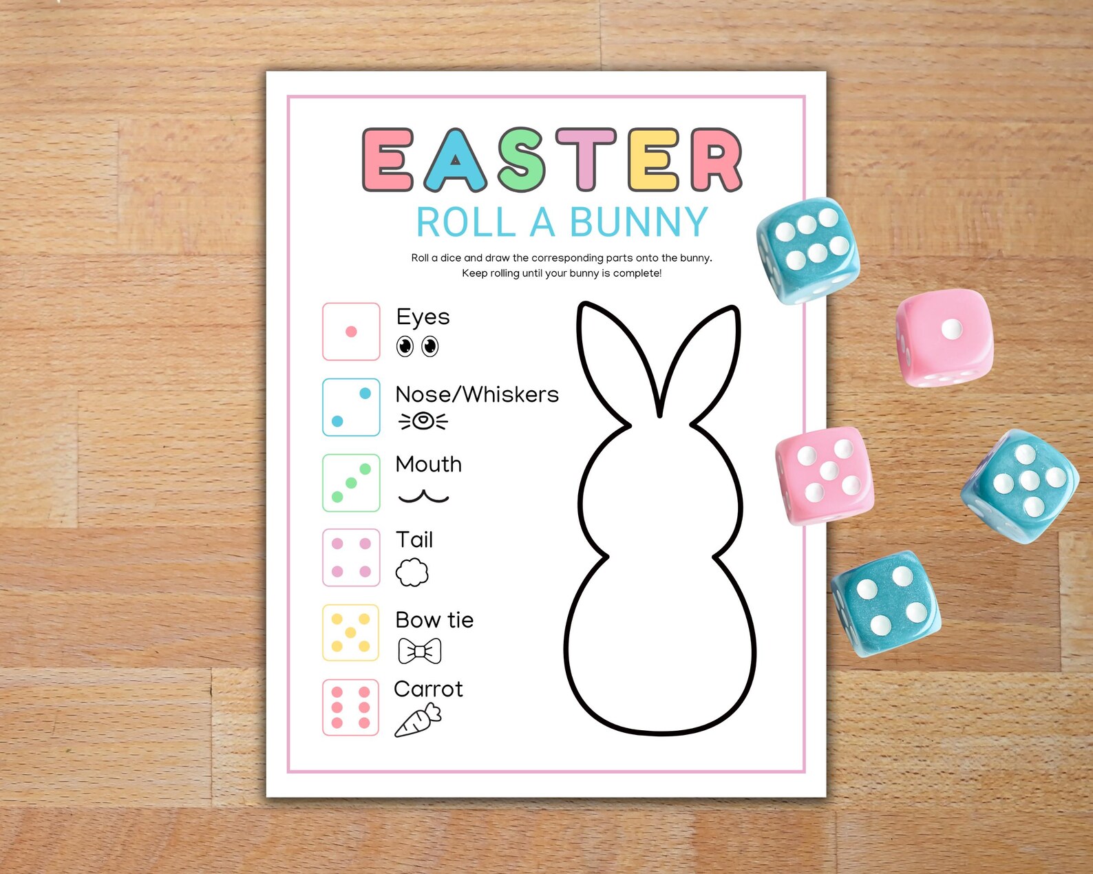 Easter Roll a Bunny Dice Game, Easter Activity for Kids & Adults ...