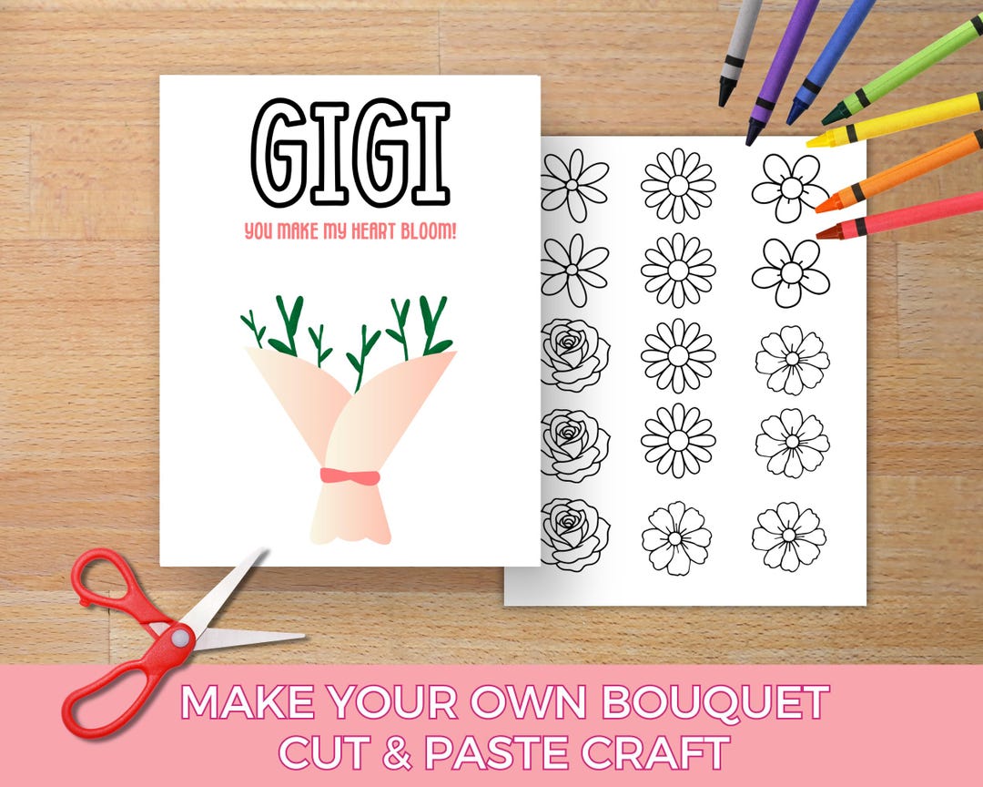 Mother's Day Cut and Paste Craft, Printable Flower Bouquet Craft ...
