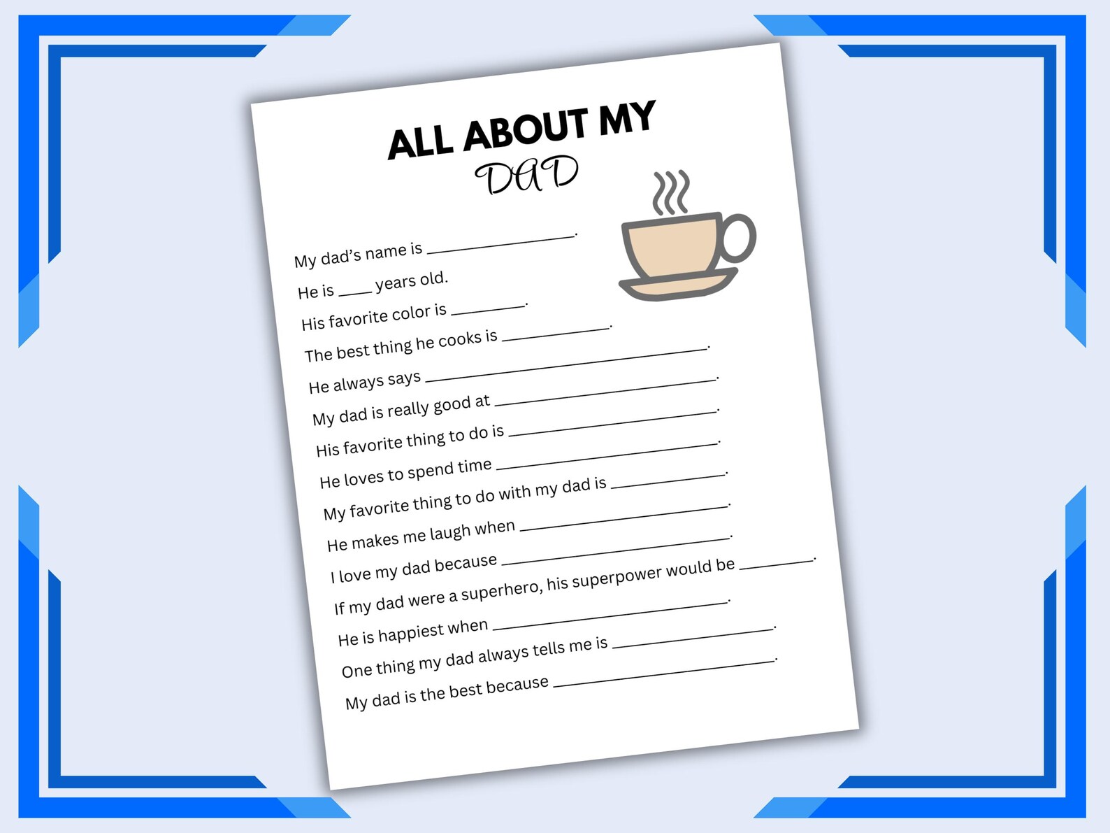 All About My Dad Printable Gift for Father’s Day, Father’s Day ...