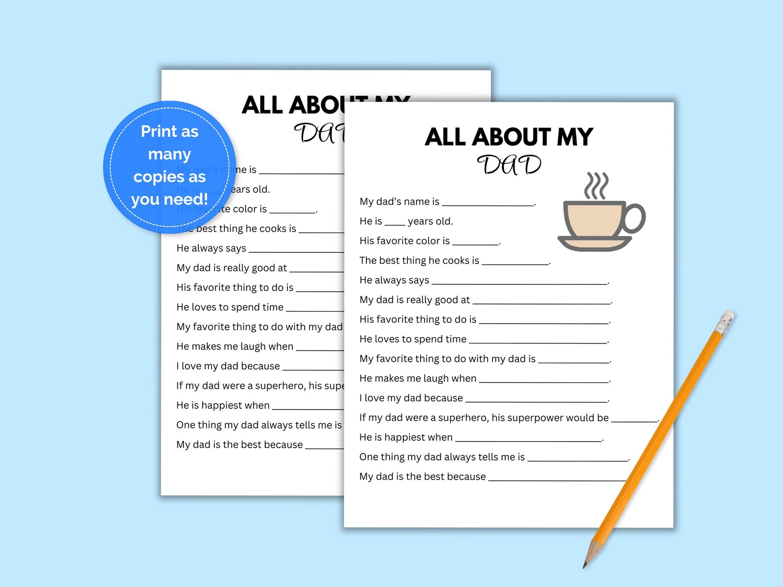 All About My Dad Printable Gift for Father’s Day, Father’s Day ...