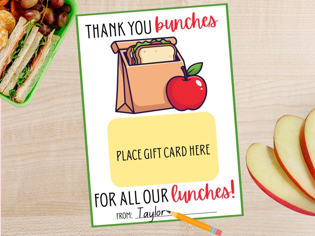 School Lunch Hero Gift Card Holder, Lunch Staff Thank You Gift ...