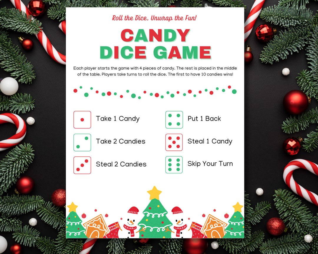 Christmas Candy Dice Game, Printable Christmas Game, Christmas Games ...