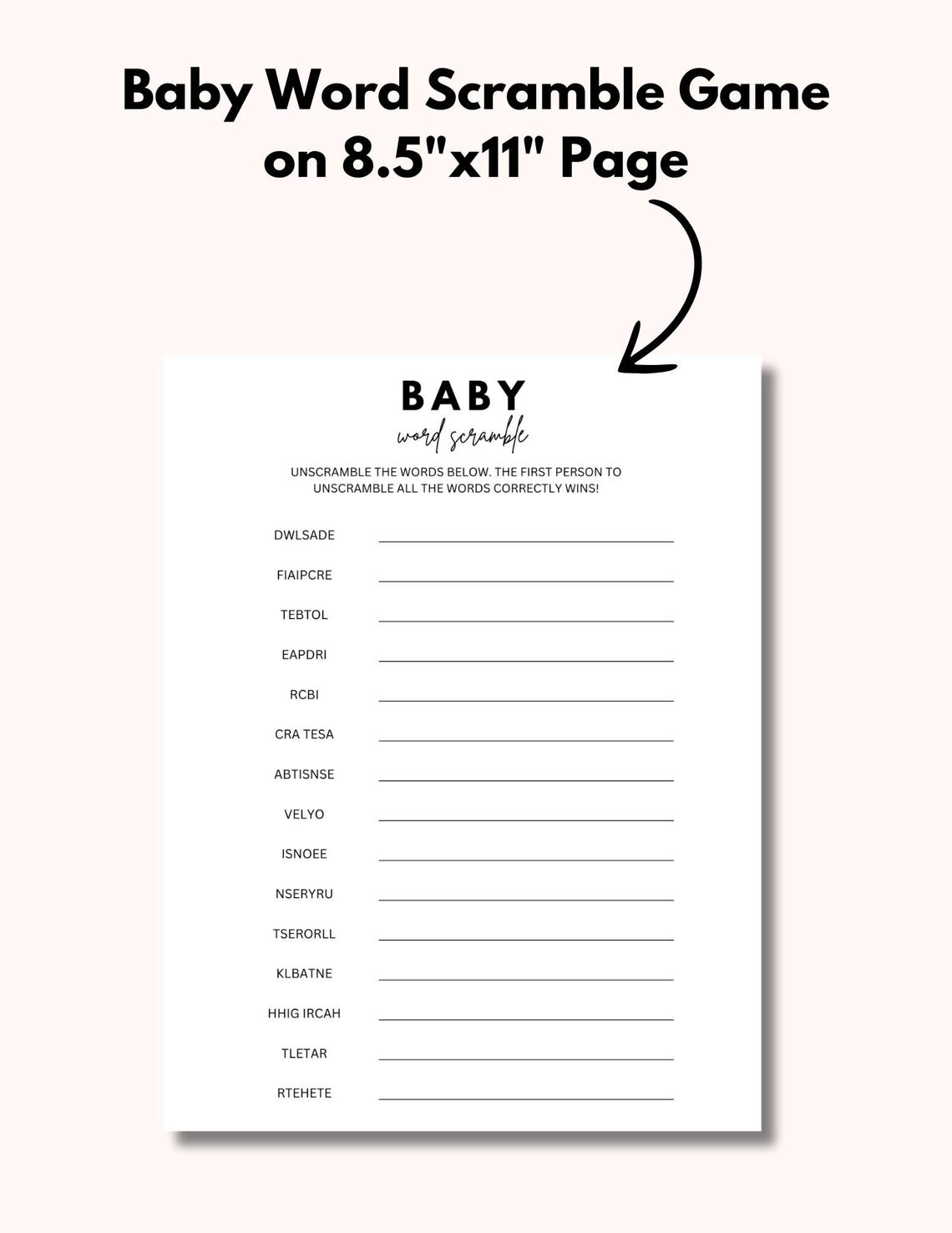 Baby Shower Word Scramble Game, Printable Baby Word Scramble Game With ...