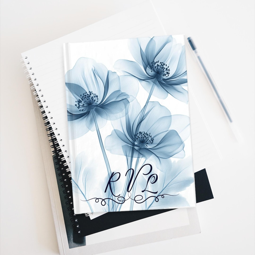 Personalized Monogram Blue Flower Notebook for Bride With Initials ...