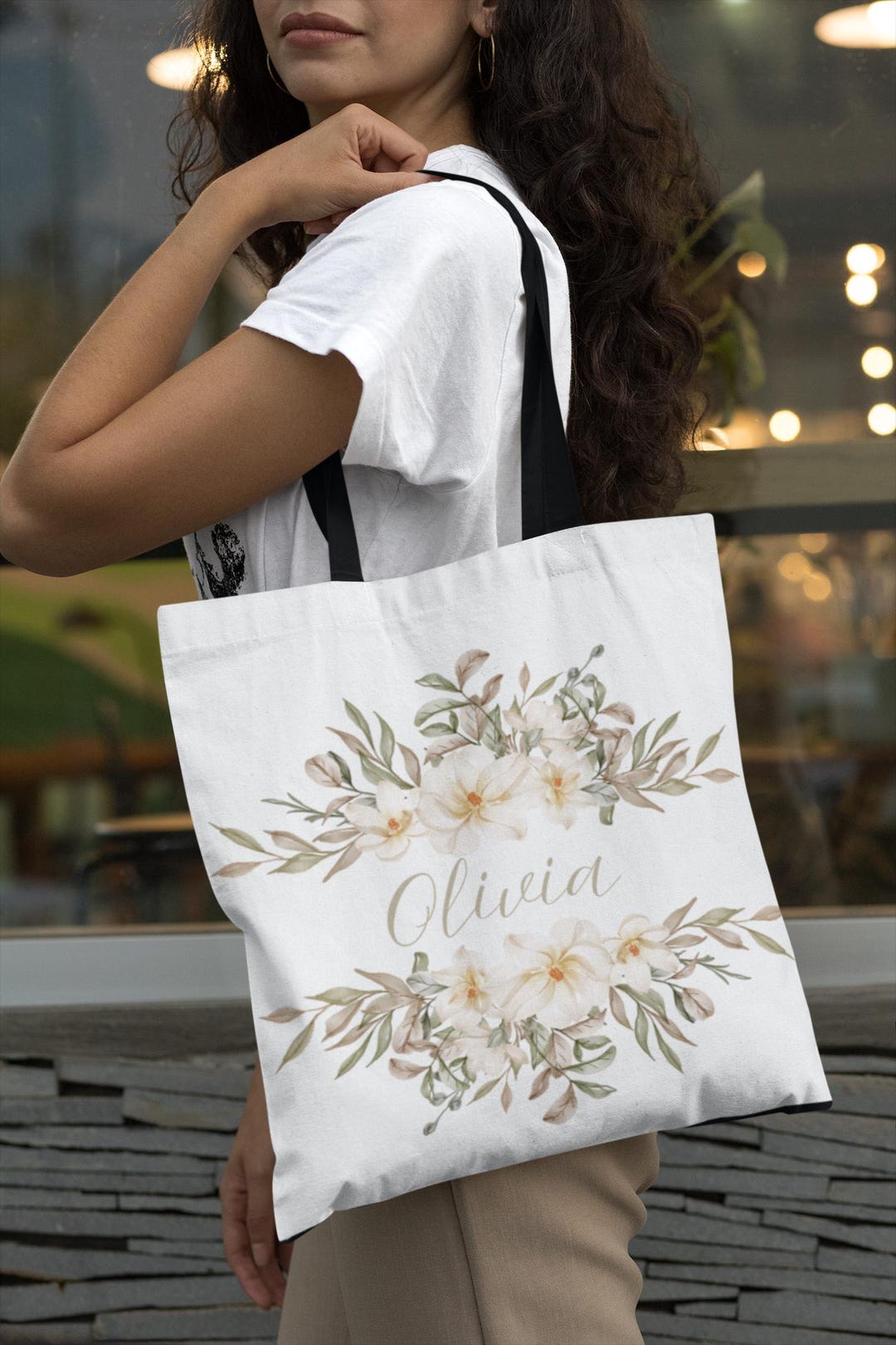 Personalized Magnolia Name Tote Bag Custom Canvas Bag for Everyday Use ...