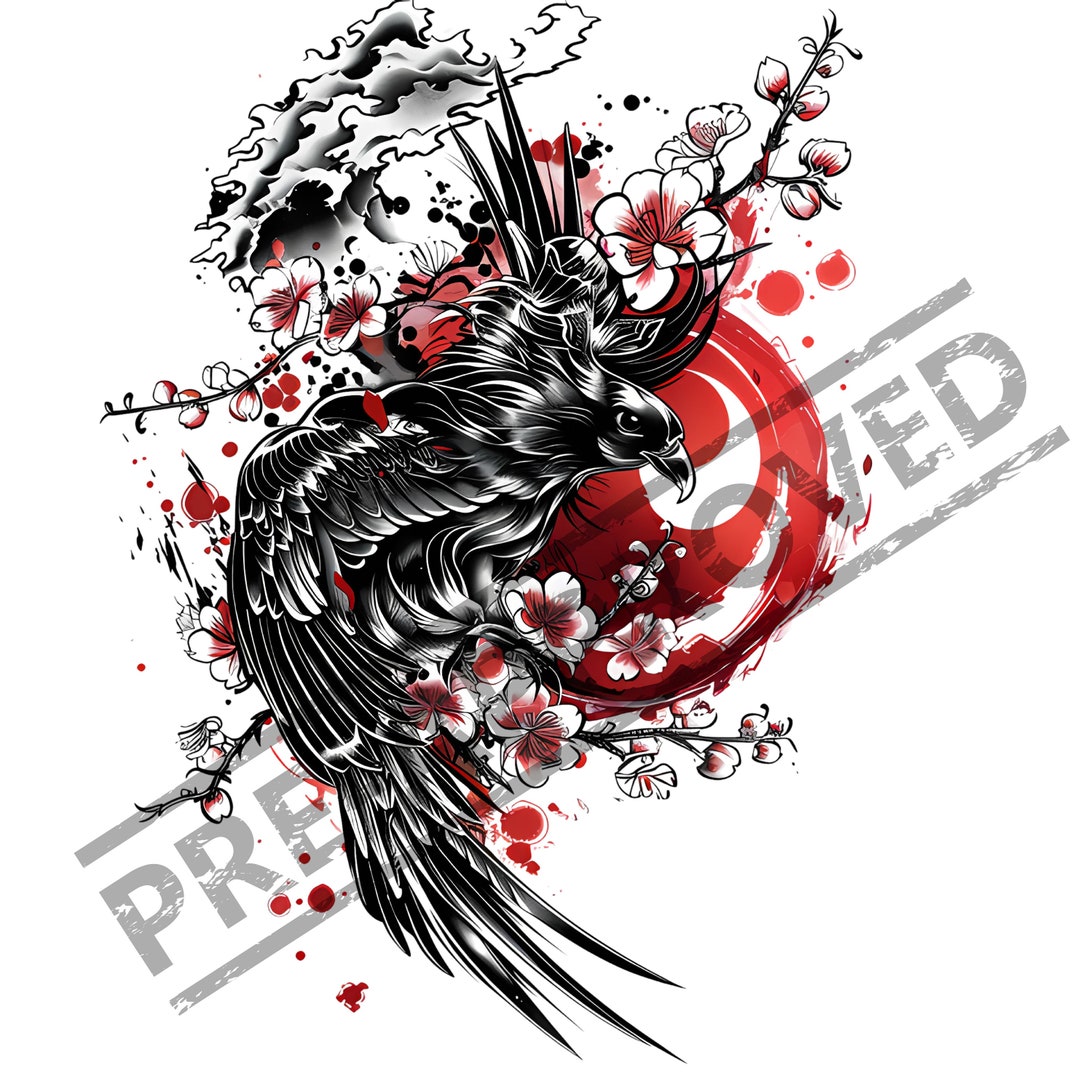 Raven Japanese Style Tattoo Design | High Resolution 4K | Canvas Art ...
