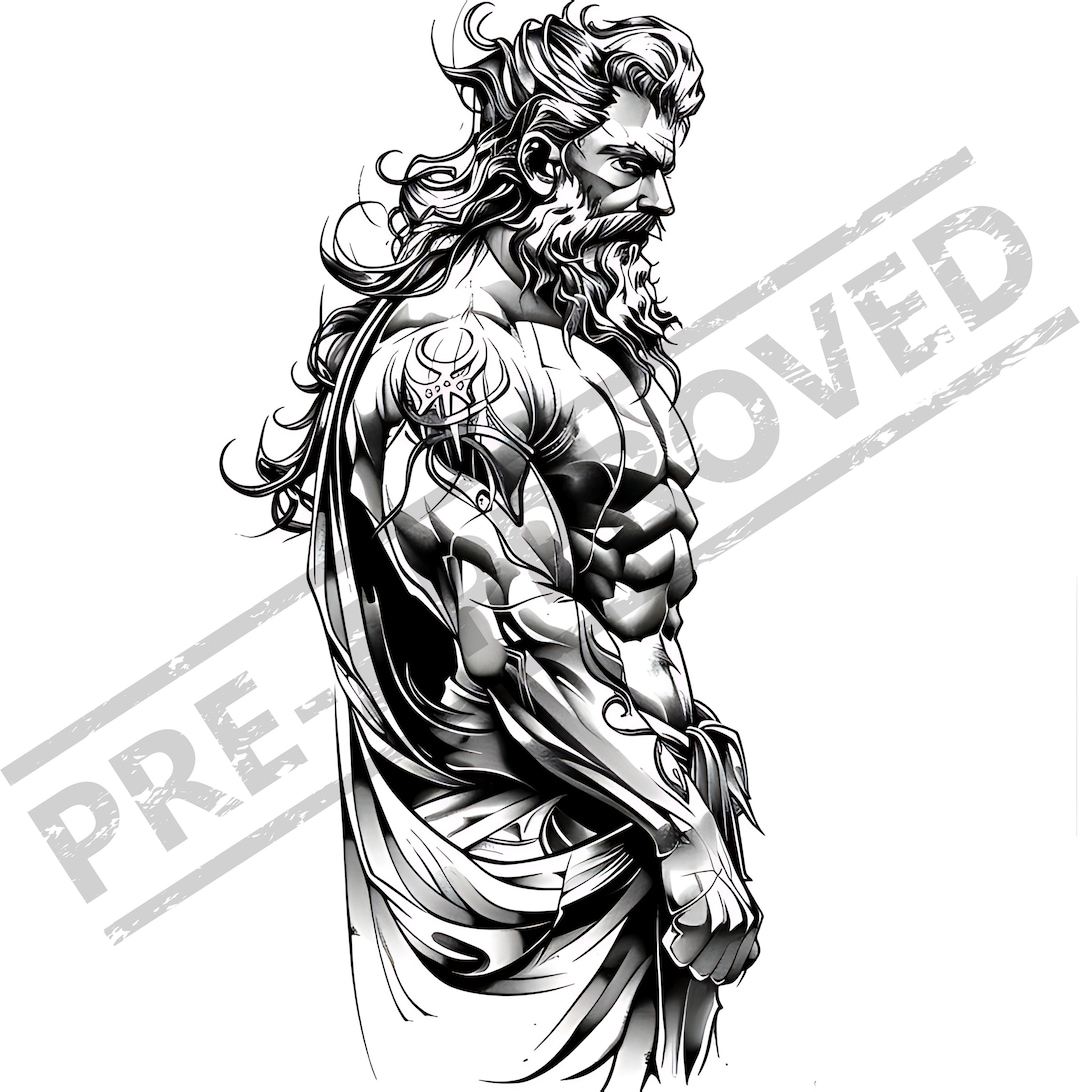 Greek God Tattoo Design High Resolution 4K Canvas Art Black Scale Art ...