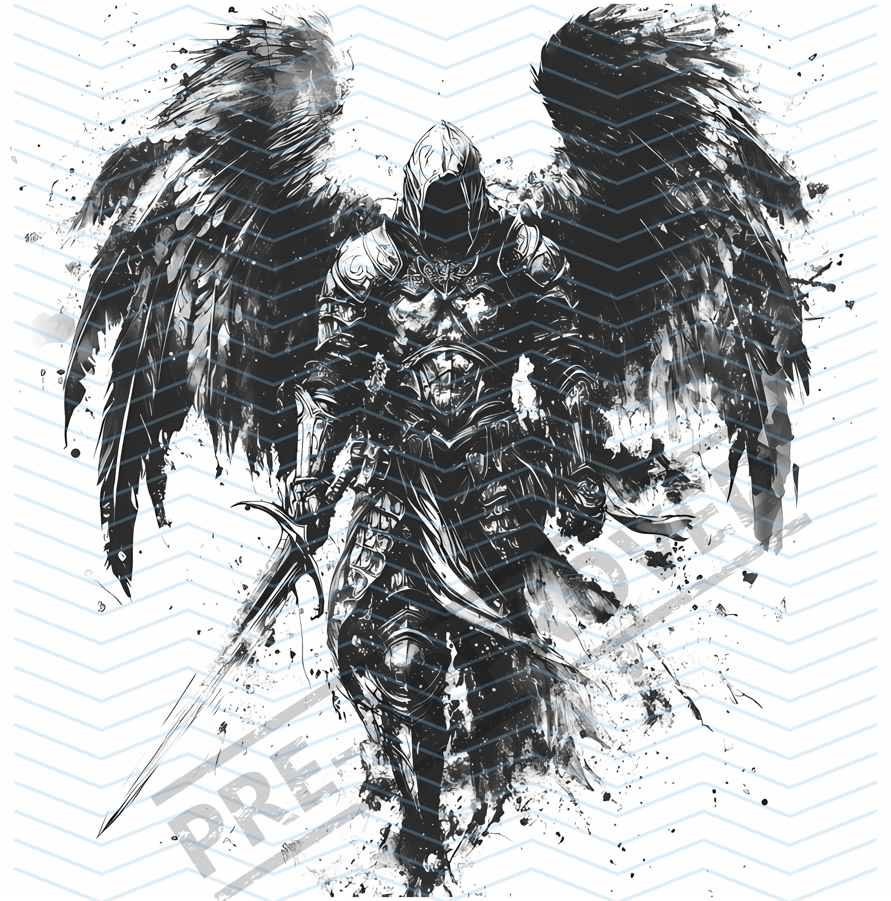 Archangel Tattoo Design | High Resolution 4K | Canvas Art | Printable ...