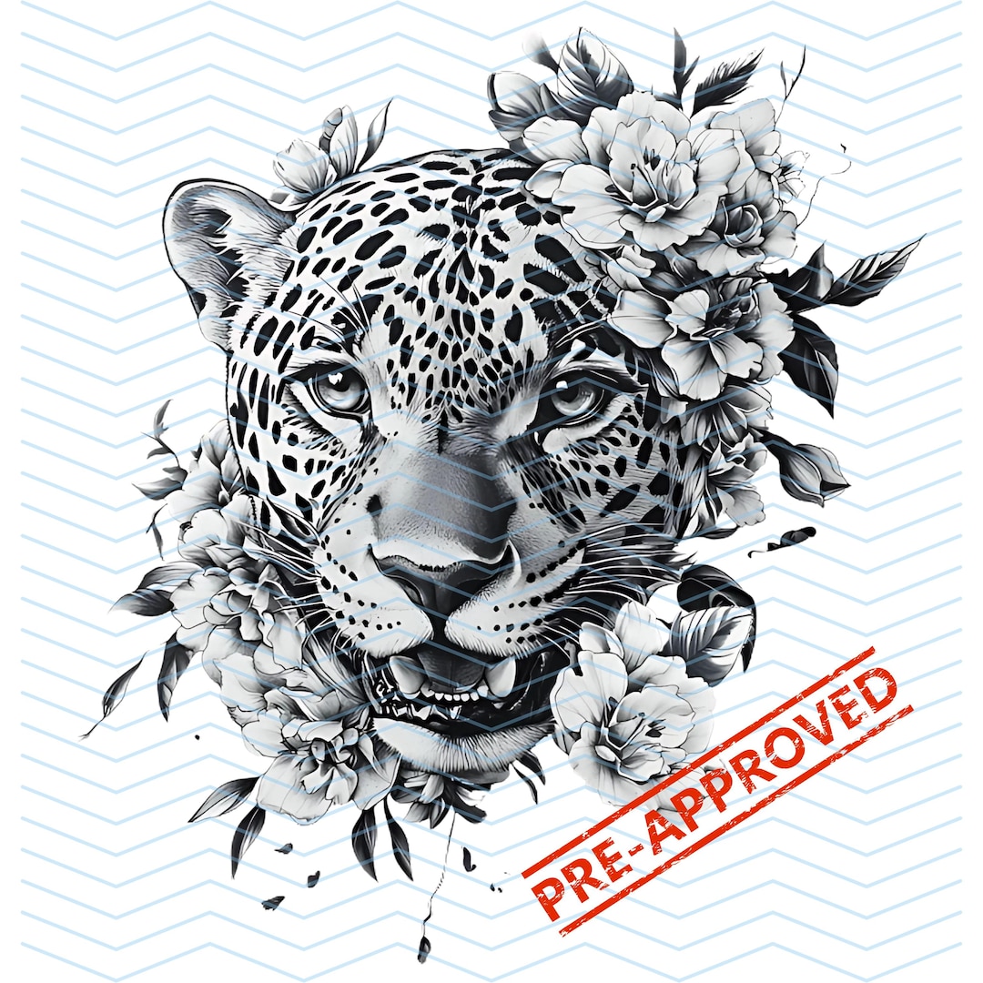 Jaguar Flowers |tattoo Design | Canvas Art | Printable SVG Stencil ...
