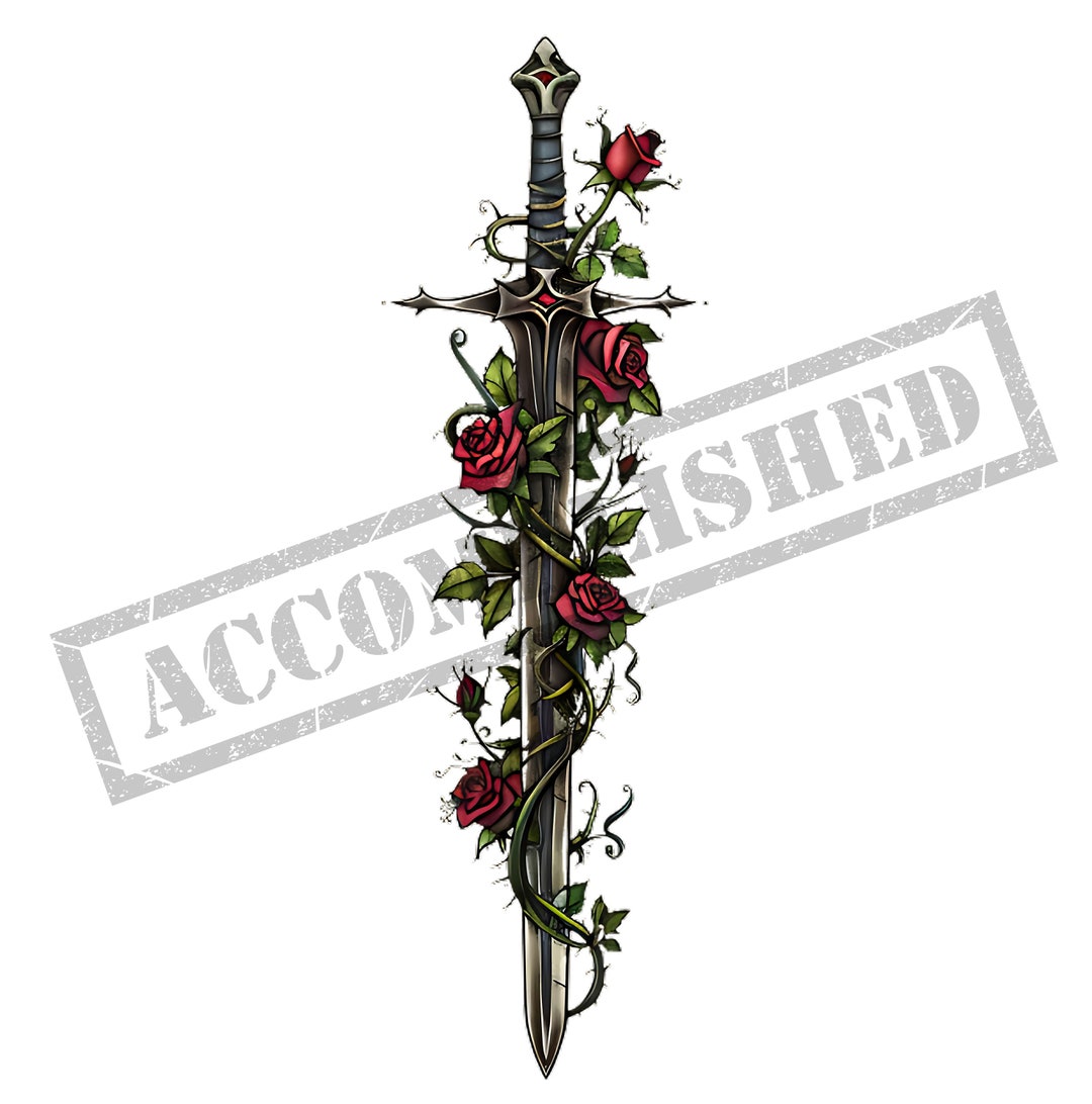 Sword and Roses Tattoo Design | High Resolution 4K | Canvas Art | Black ...