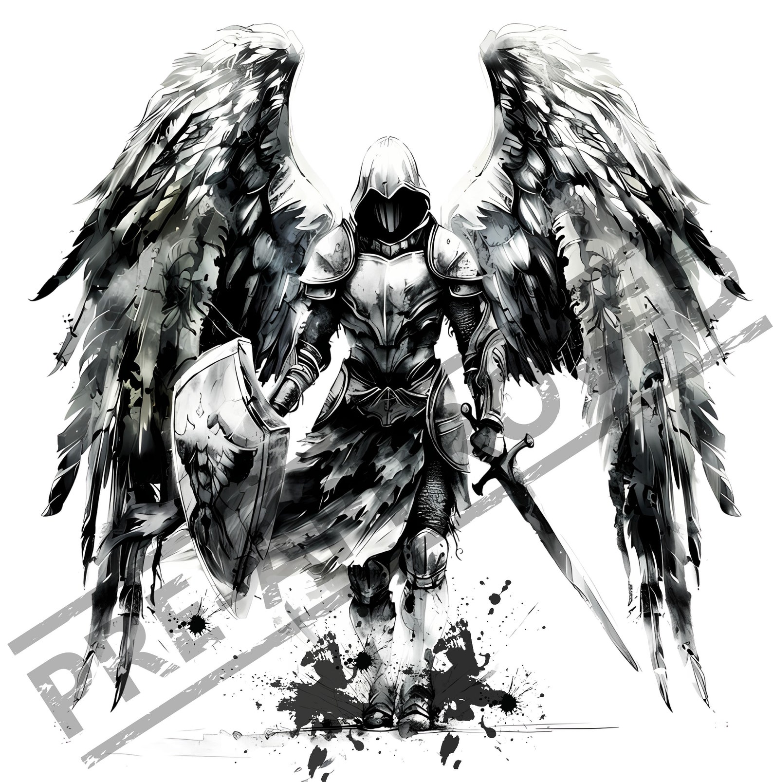 Archangel Tattoo Design High Resolution 4K Canvas Art JPEG Printable ...