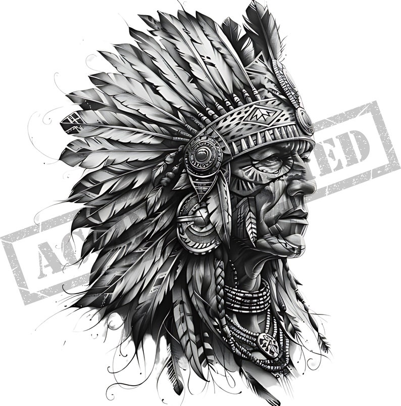 Indian Chief Tattoo Design | High Resolution 4K | Canvas Art | Black ...